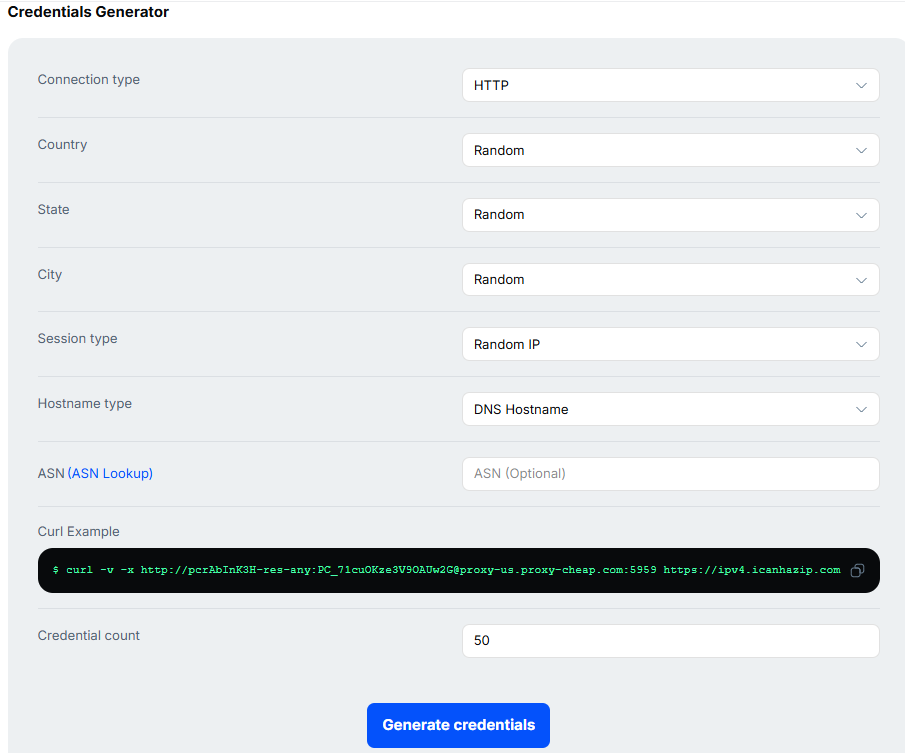 Understanding the Credentials Generator and Proxy Connections. – Proxy-Cheap.com